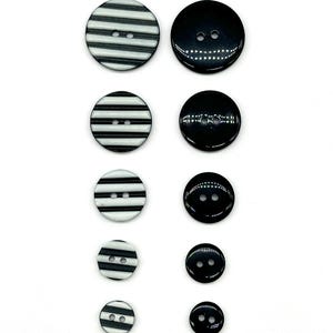 Vintage Black & White Striped Buttons: 90s French Designer Style (set ...