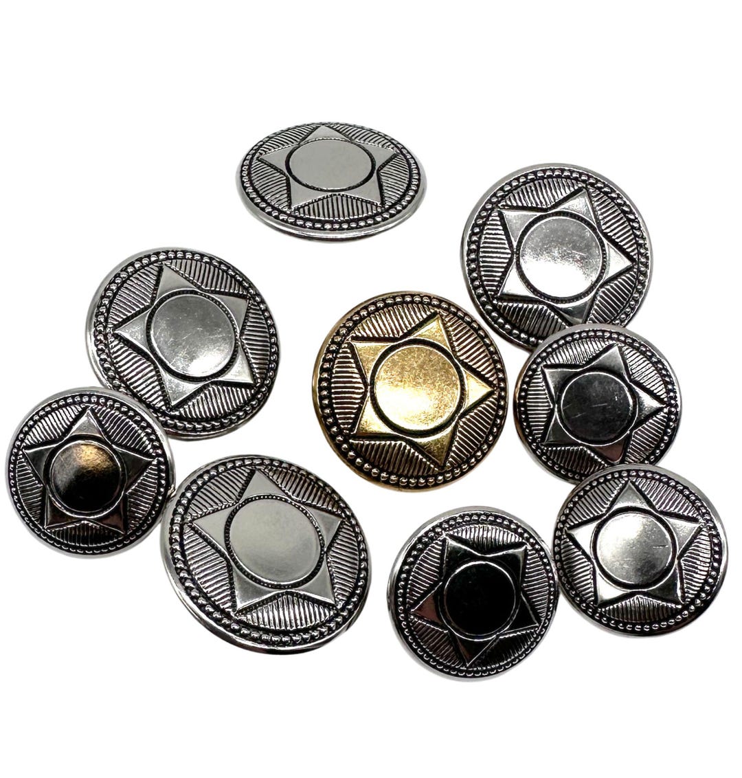 12 Pcs Vintage Metal Shank Buttons Star Pattern | Antique Gold & Silver ...