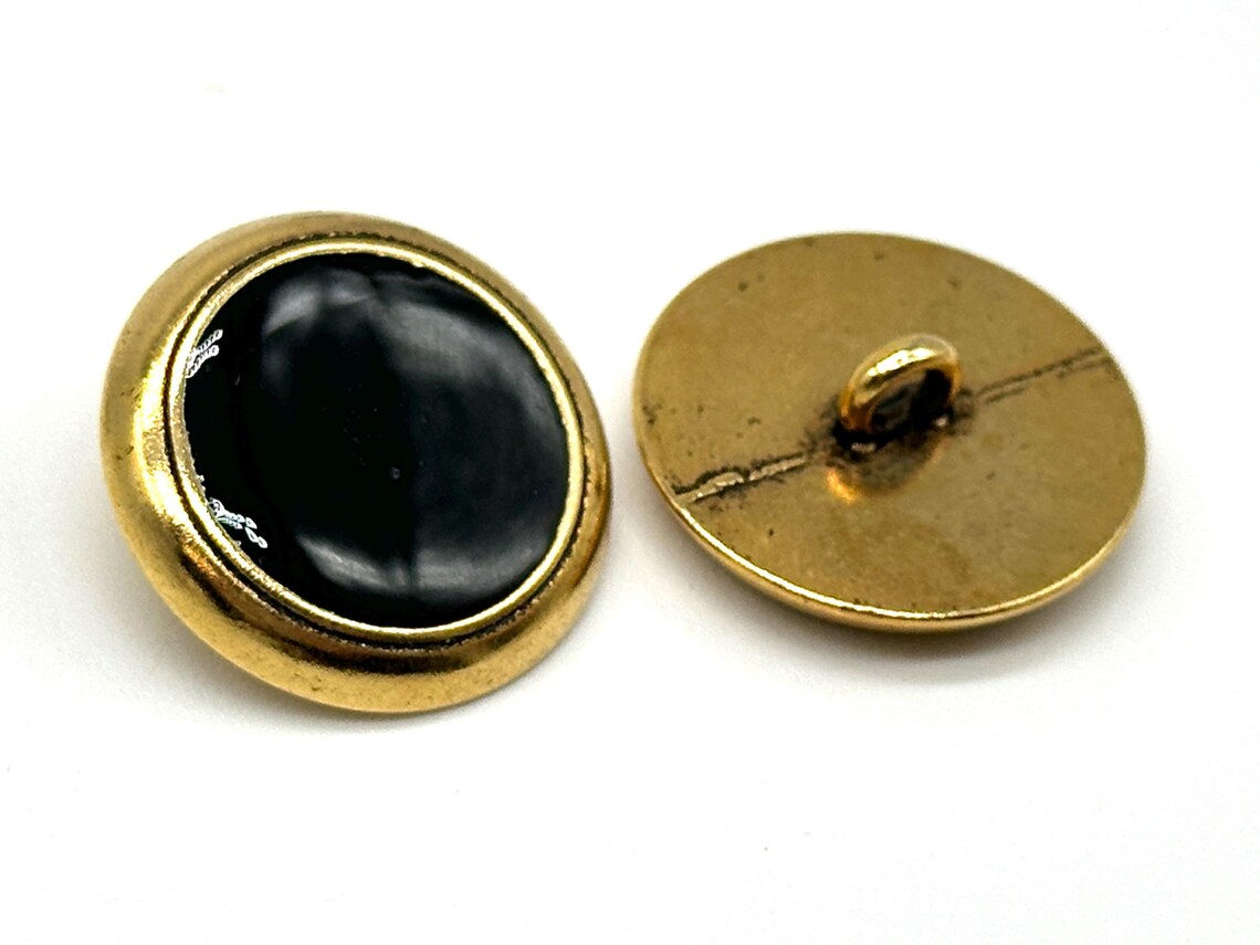 12 Vintage Black & Gold Shank Buttons: Retro Metal Sewing ...