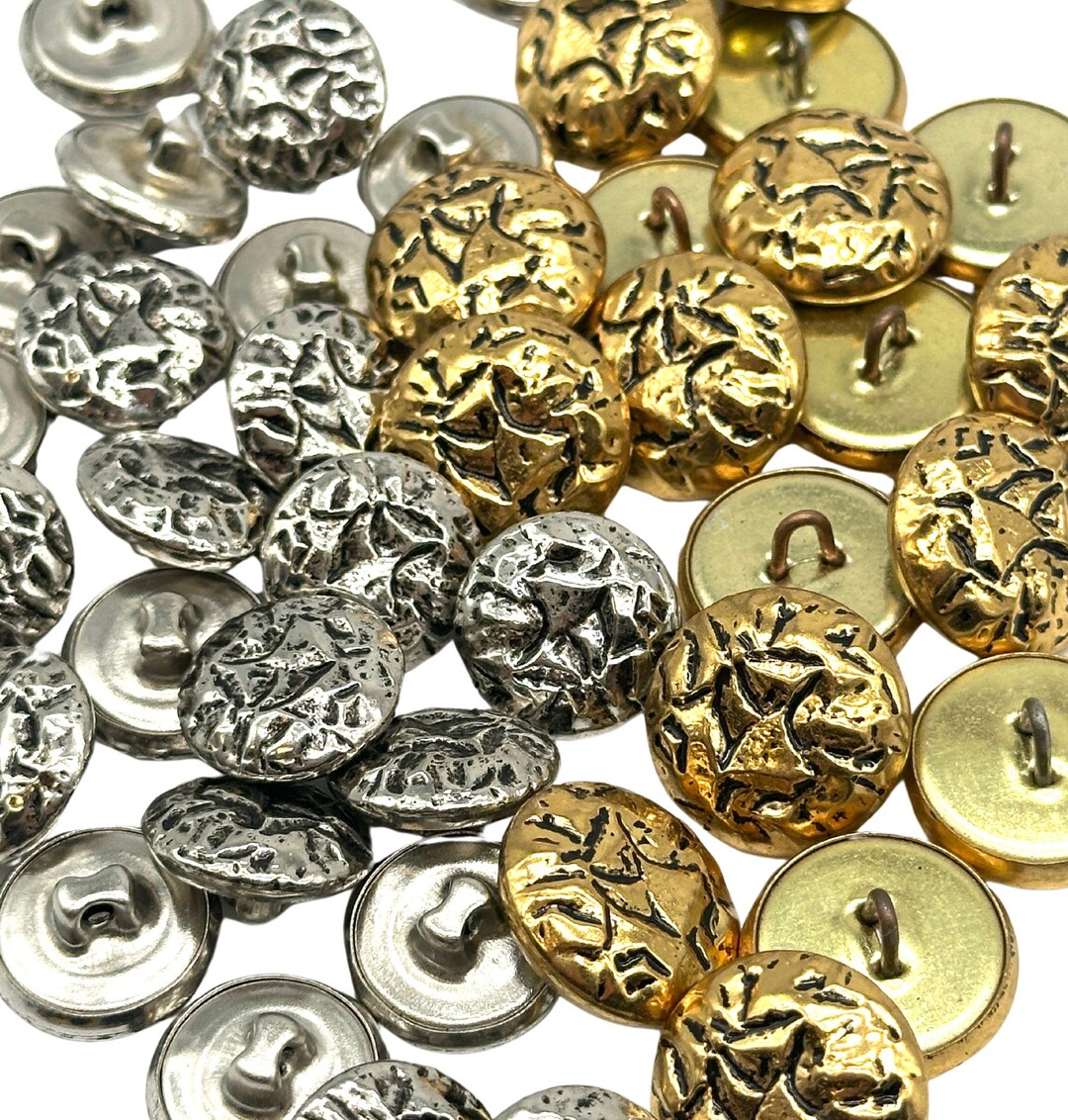 12 Vintage Stone Texture Shank Buttons: Gold or Silver Metal Sewing ...