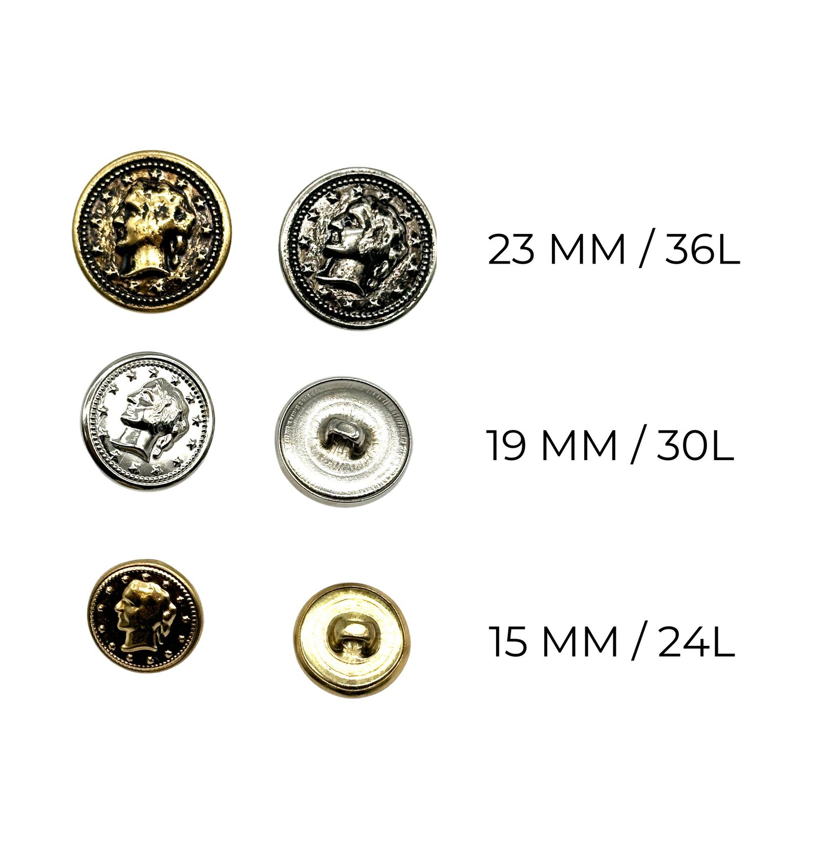 12 Vintage Liberty Coin Buttons: Antique Gold & Silver Metal Shank - Etsy