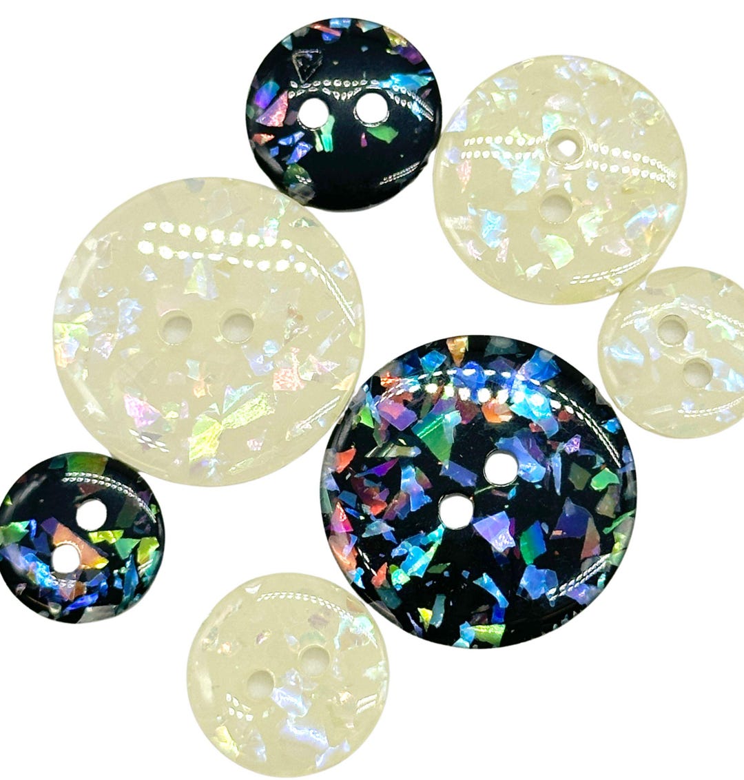 12 Pcs Vintage Stained Glass Look Buttons | Multi-color Black & White ...
