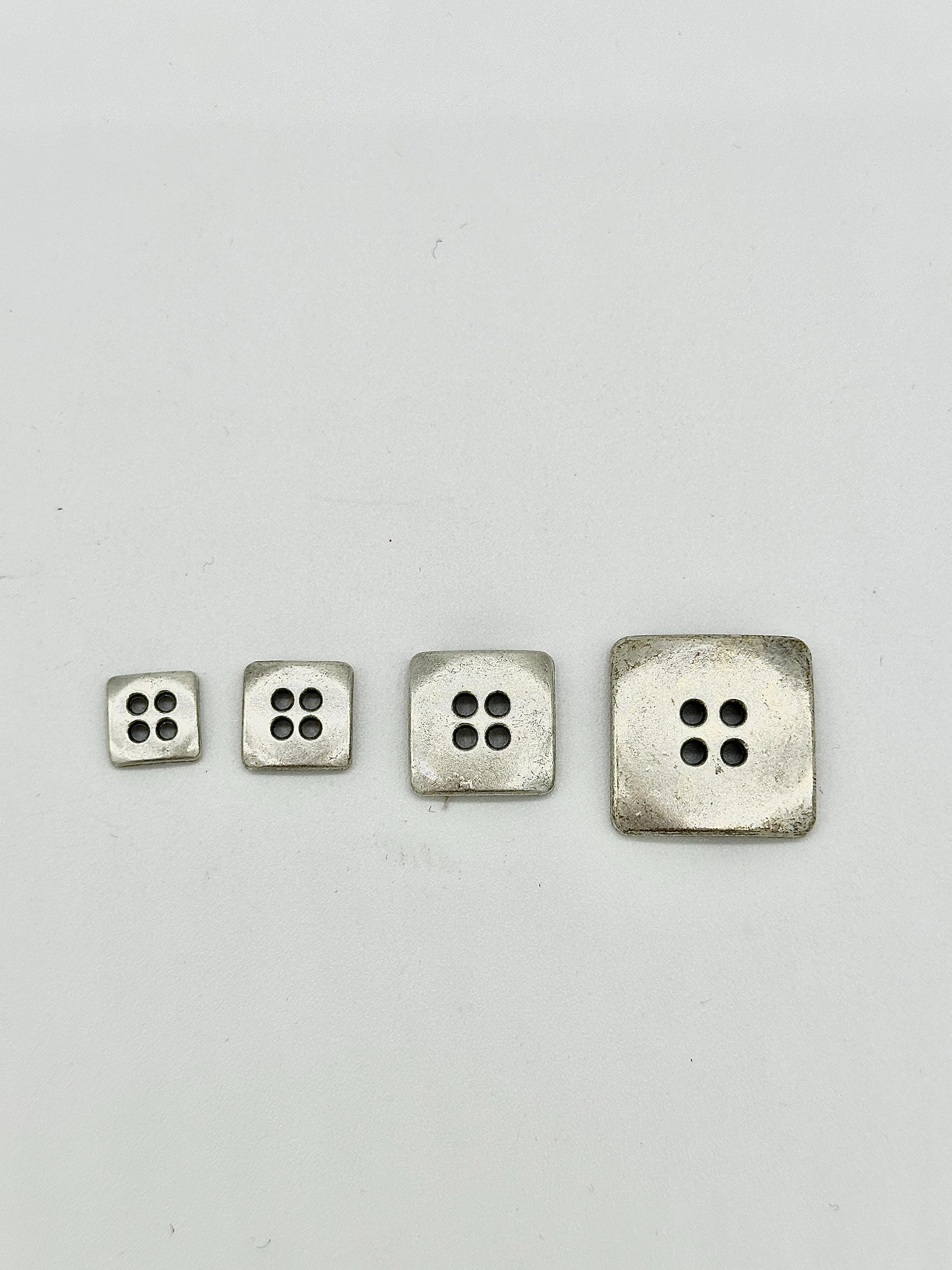 12 Vintage Square Metal Buttons: Antique Silver/brass, 4-hole - Etsy