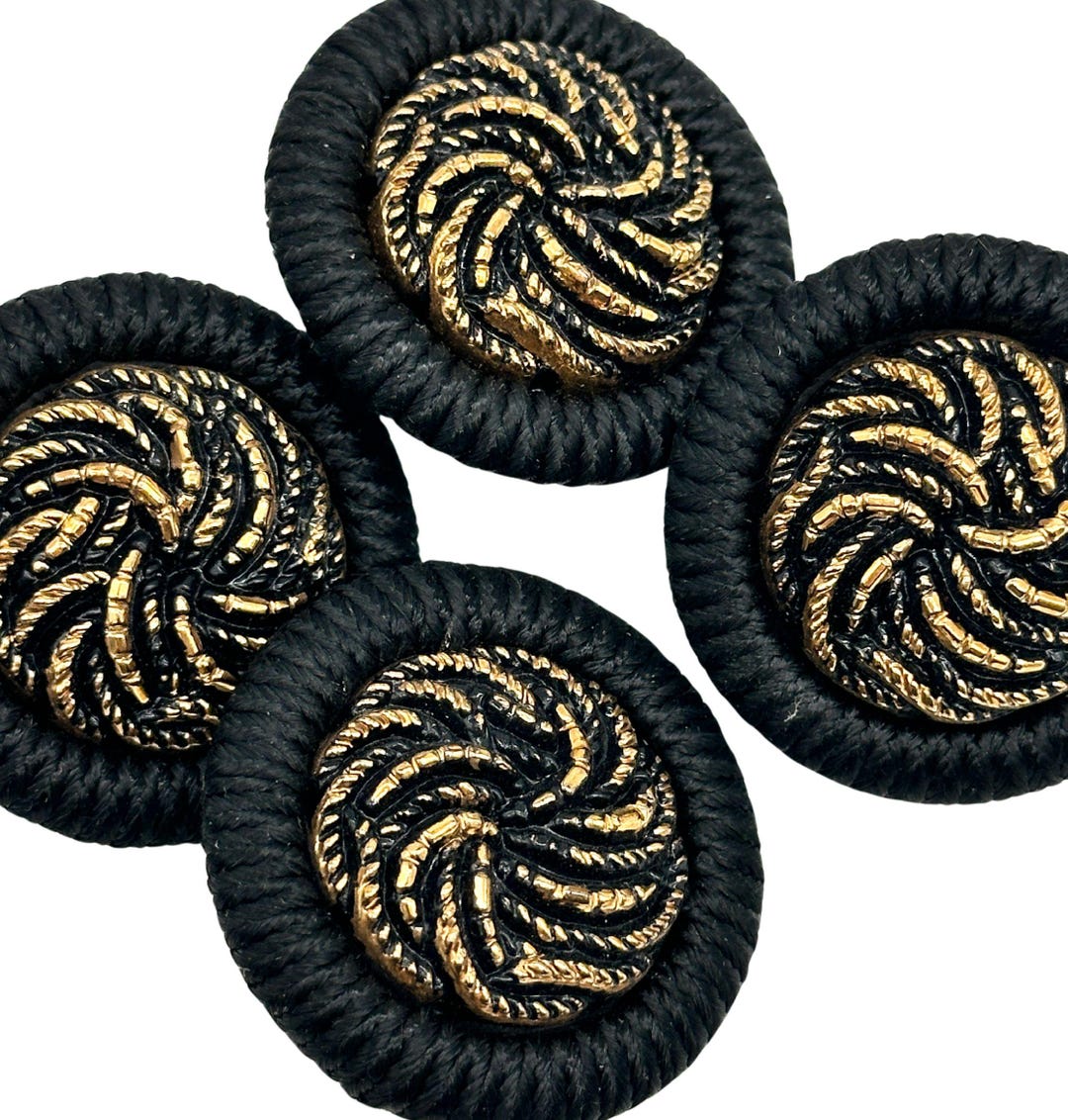 Set of 3 Vintage Black and Gold Braided Shank Buttons | Antique ...