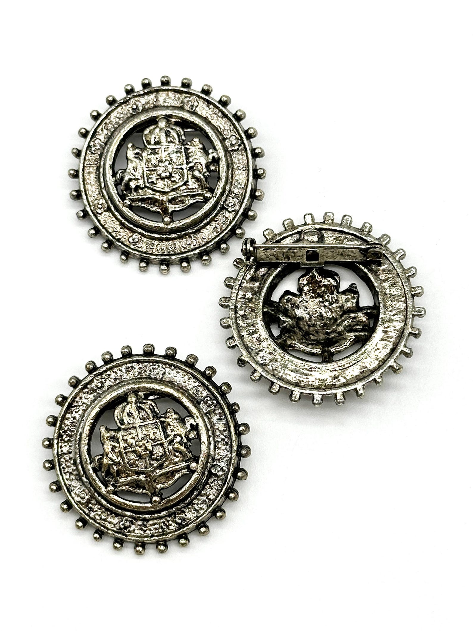 Vintage Royal Coat of Arms Brooch Pins: Antique Silver Sewing Buttons ...