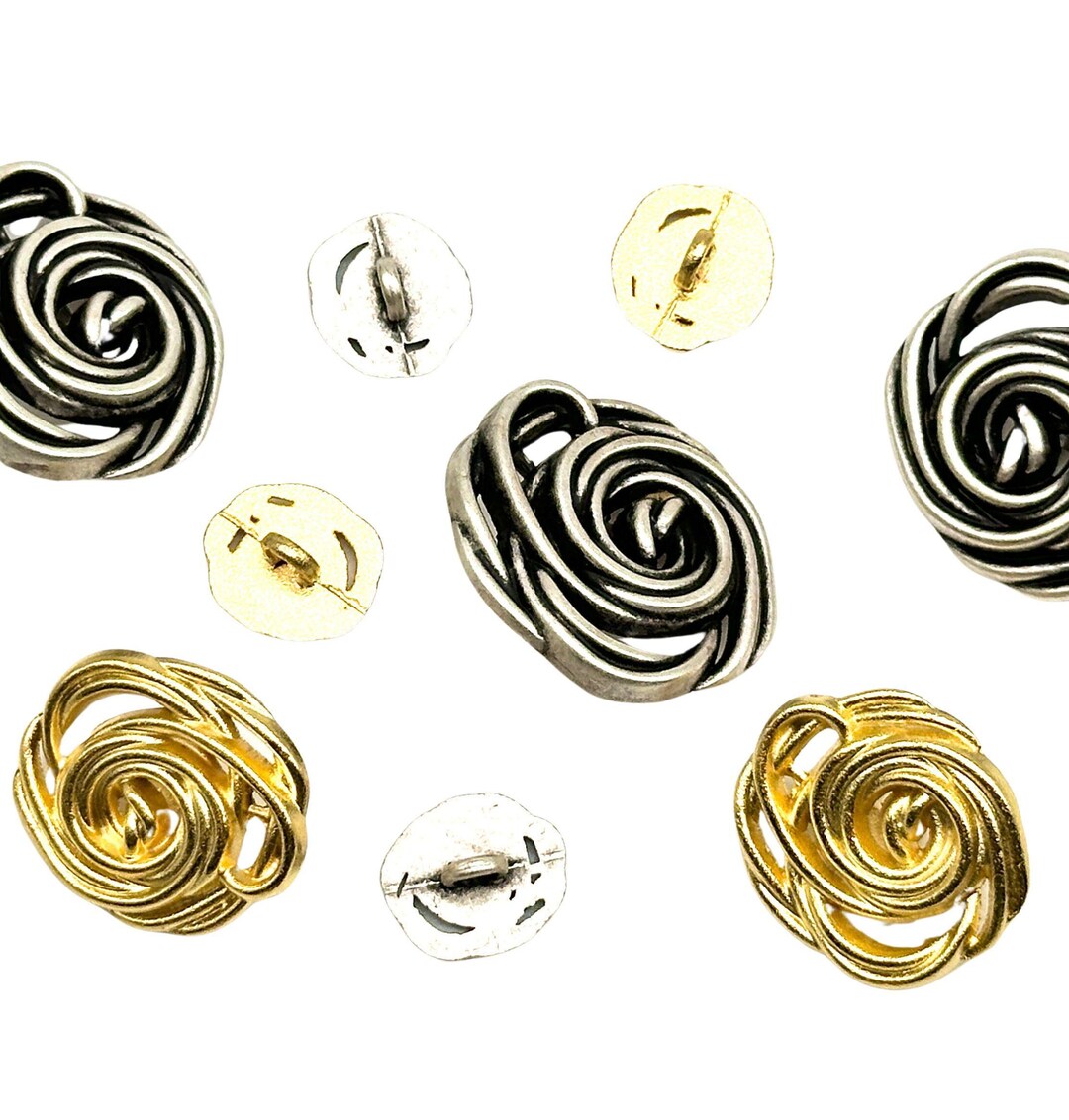 6 Vintage Rose Shank Buttons: Antique Gold & Silver, Metal Sewing ...