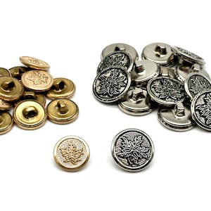 12 Pcs Vintage Maple Leaf Shank Buttons Gold & Antique Silver Decorative Metal Buttons for ...