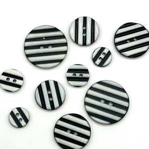 Vintage Black & White Striped Buttons: 90s French Designer Style (set ...