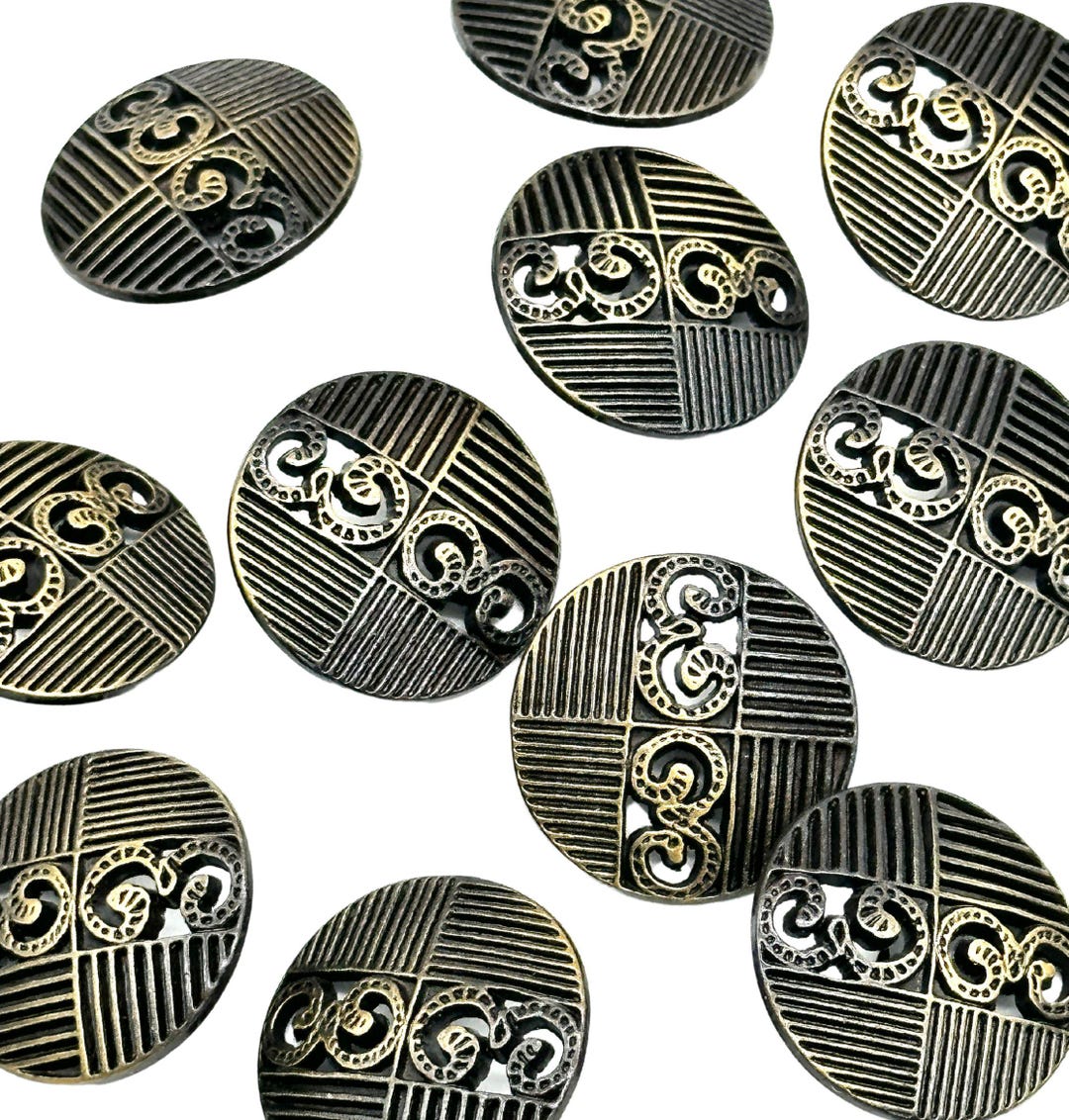 12 Vintage Filigree Metal Shank Buttons: Antique Nickel & Brass - Etsy