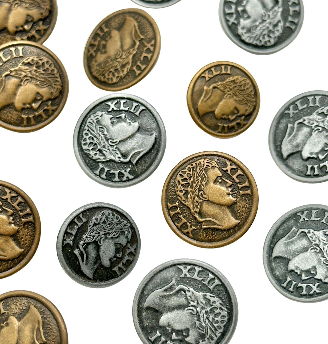 12 Pcs Vintage Metal Roman Coin Shank Buttons | Dutch Silver & Dutch ...