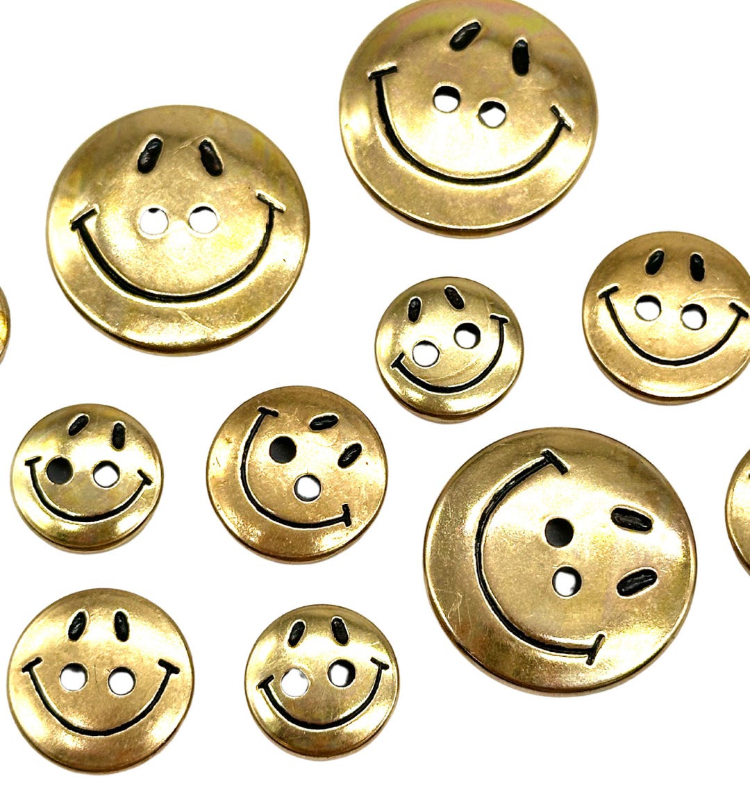 12 Pcs Vintage Smiley Face Buttons: Antique Gold Sewing, Craft DIY - Etsy