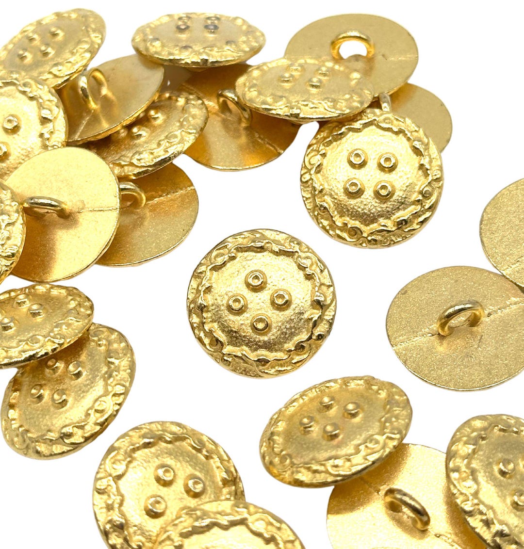 12 Vintage Gold Embossed Shank Buttons: Classic Sewing Supplies (18MM ...
