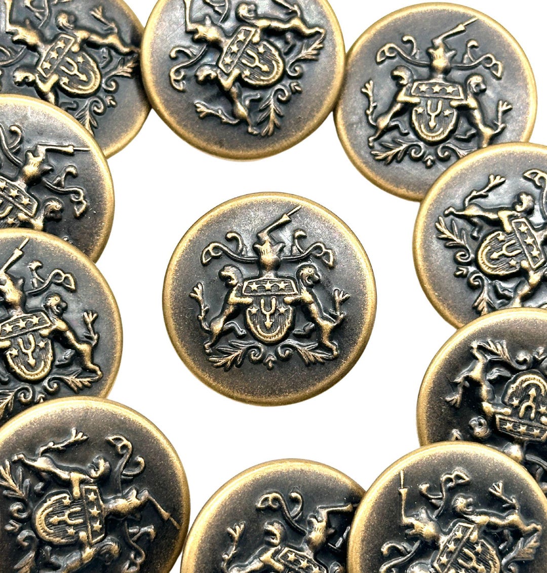 1 Dozen Coat of Arms Shank Buttons | Antique Brass Metal, 28mm ...