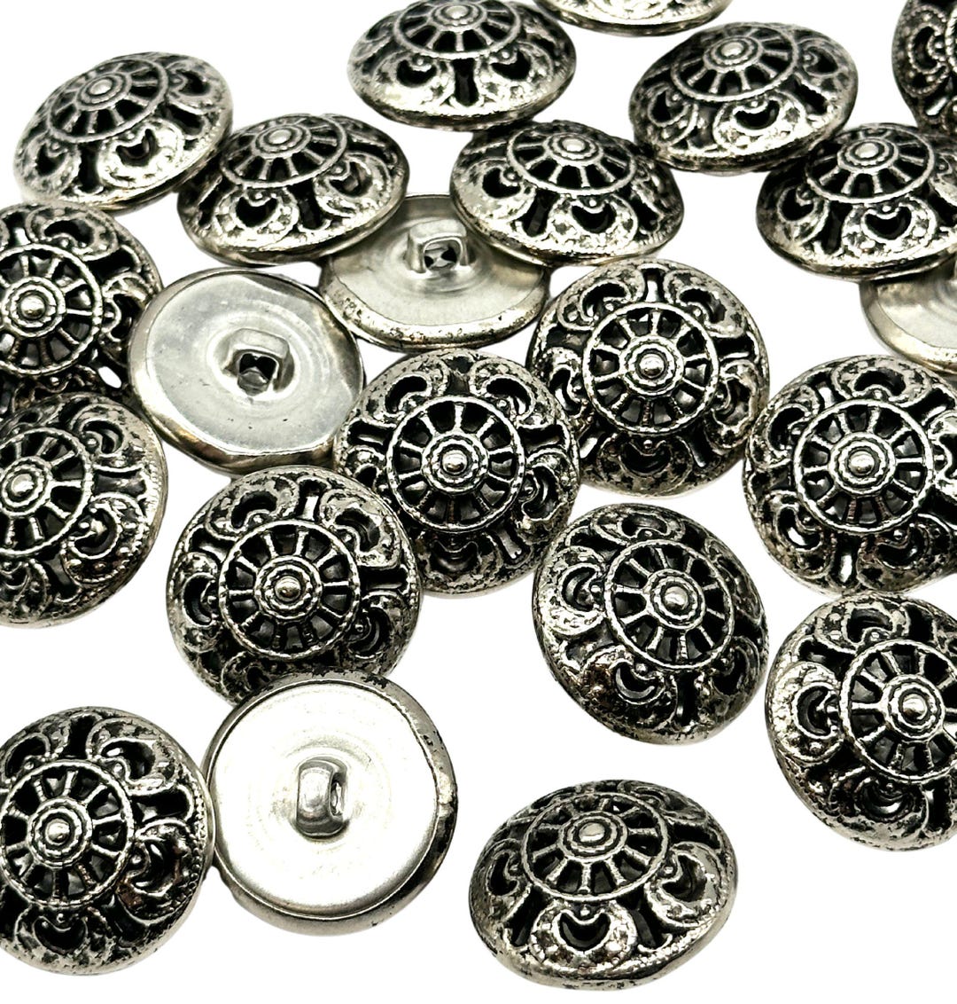 12 Vintage Filigree Shank Buttons: Antique Silver & Gold Floral Design ...