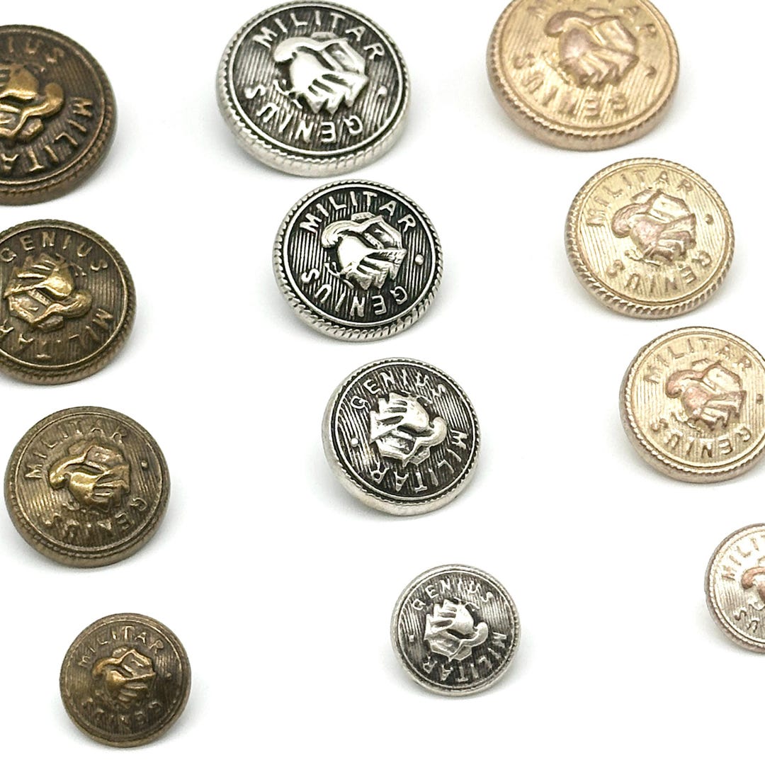 6 Pcs Vintage Military Genius Metal Shank Buttons - Antique Casted ...