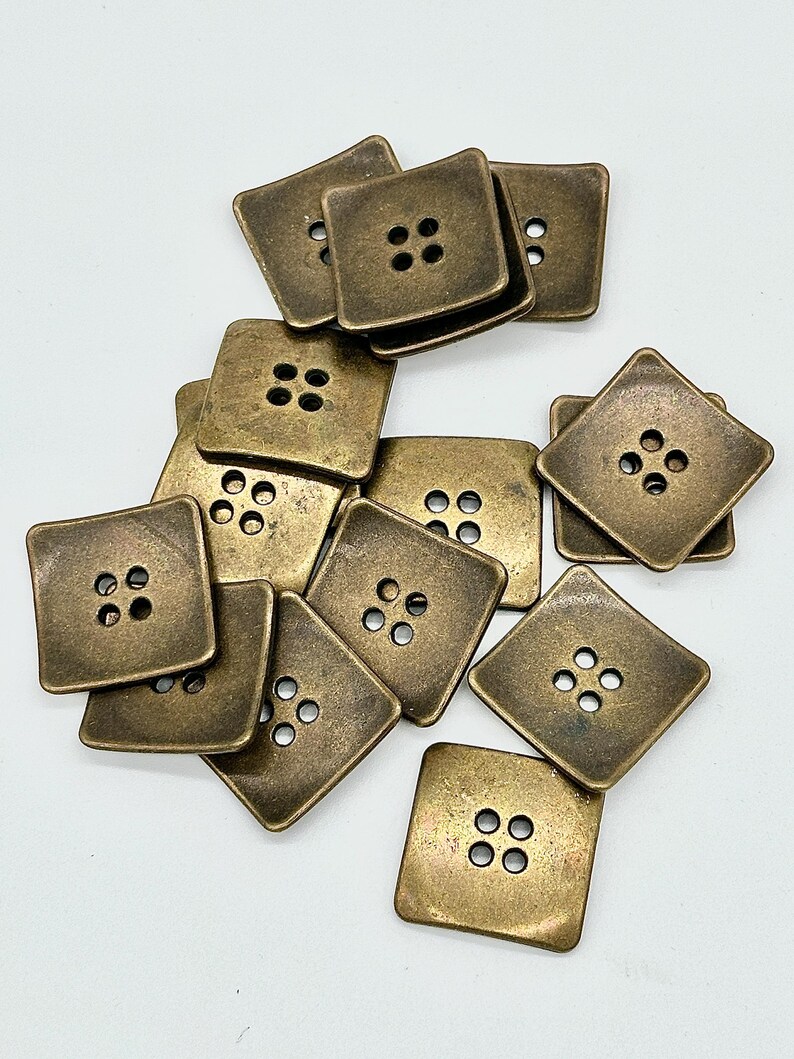 12 Vintage Square Metal Buttons: Antique Silver/brass, 4-hole - Etsy