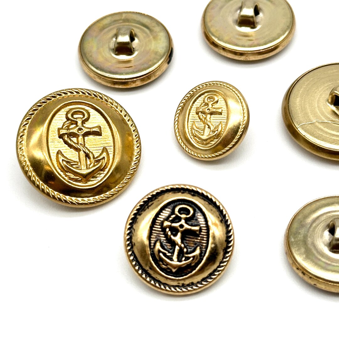 12 Pcs Vintage Anchor Shank Buttons Metal, Rope Rim, 3 Sizes Sewing ...