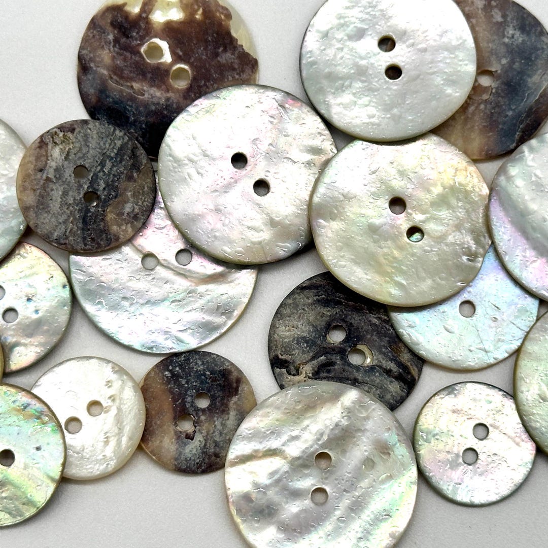12 Pcs Vintage Natural Shell Buttons Silver and Dark Brown Iridescent ...