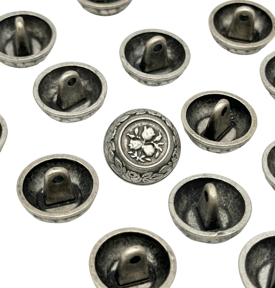 Vintage Antique Silver Flower Buttons: Italian Metal Clothing ...