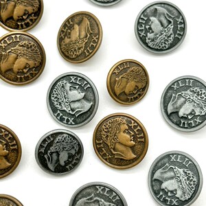 12 Pcs Vintage Metal Roman Coin Shank Buttons | Dutch Silver & Dutch ...