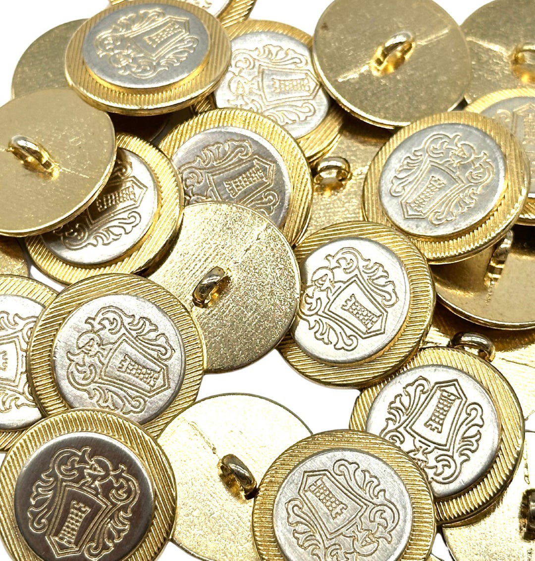 12 Pcs Vintage Gold Silver Shank Buttons | Decorative Crest Design ...