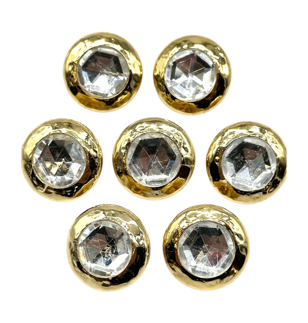 12 Pcs Vintage Gold Metal Shank Buttons With Clear Diamond Accent 20mm ...