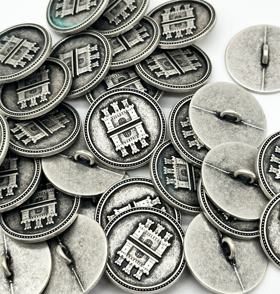 12 Antique Silver Medieval Castle Shank Buttons: Italian Vintage Sewing ...