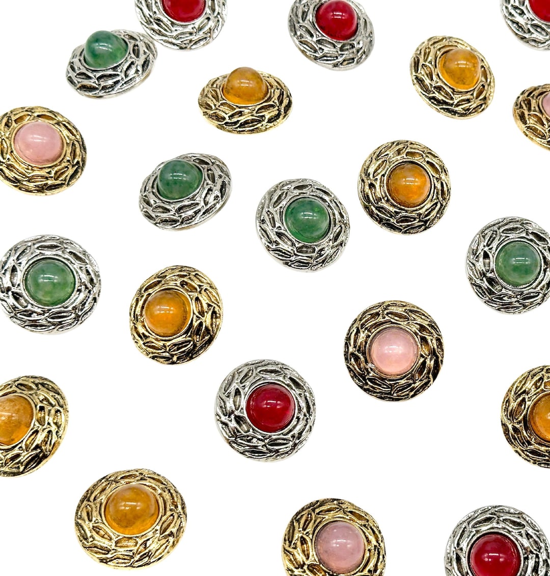 6 Vintage Art Deco Gold Buttons: Glass Cabochon, 28mm - Etsy