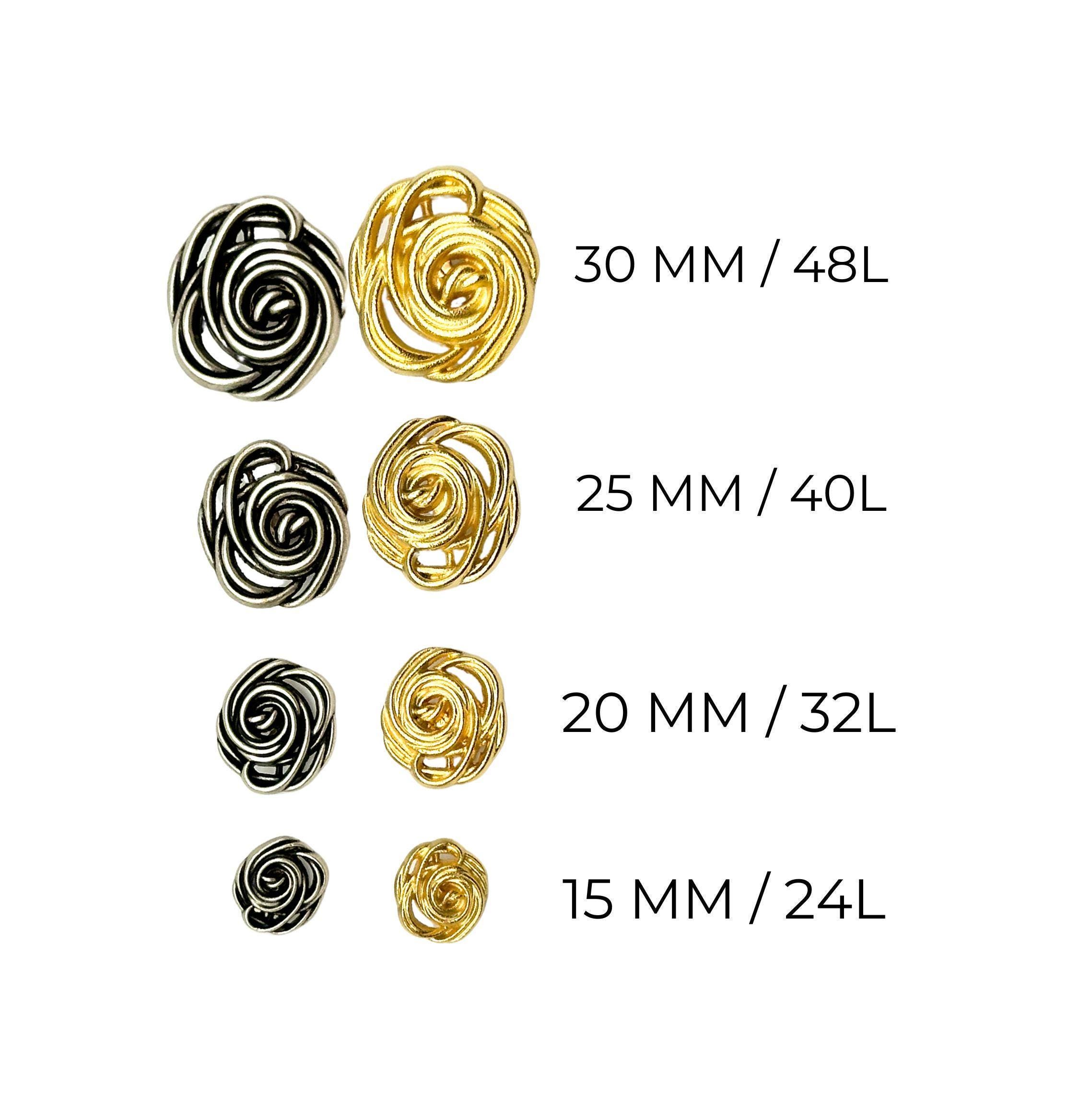 6 Vintage Rose Shank Buttons: Antique Gold & Silver, Metal Sewing ...