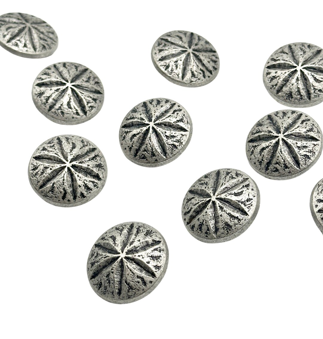 Vintage Flower Concho Buttons: Antique Silver Metal Shank, Italian Made ...