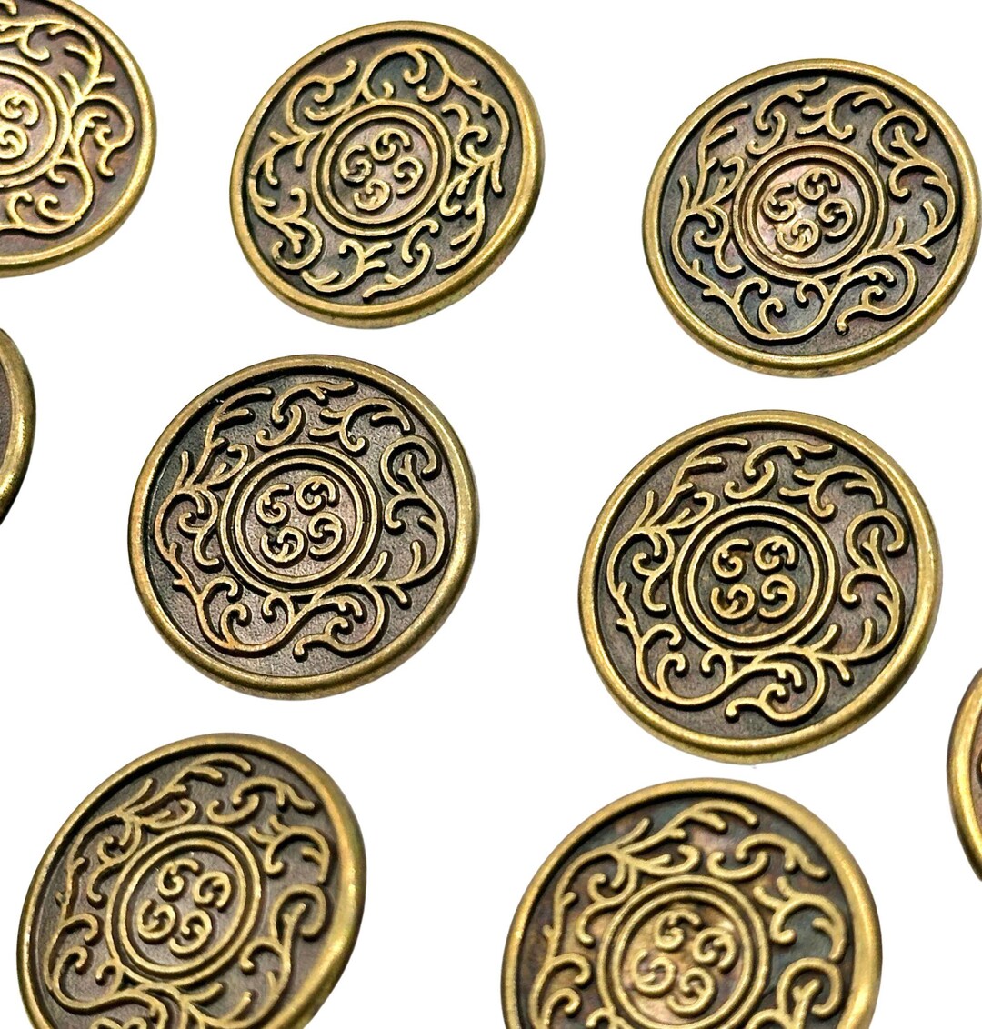 12 Pcs Vintage Renaissance Pattern Shank Buttons - Solid Antique Brass ...