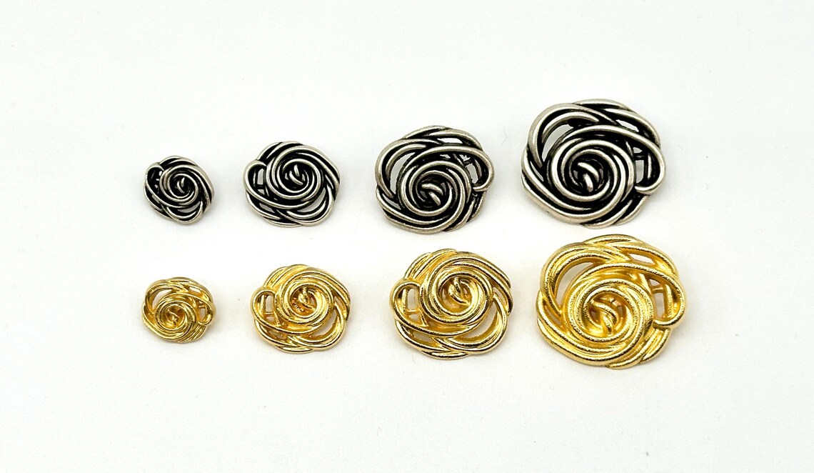6 Vintage Rose Shank Buttons: Antique Gold & Silver, Metal Sewing ...