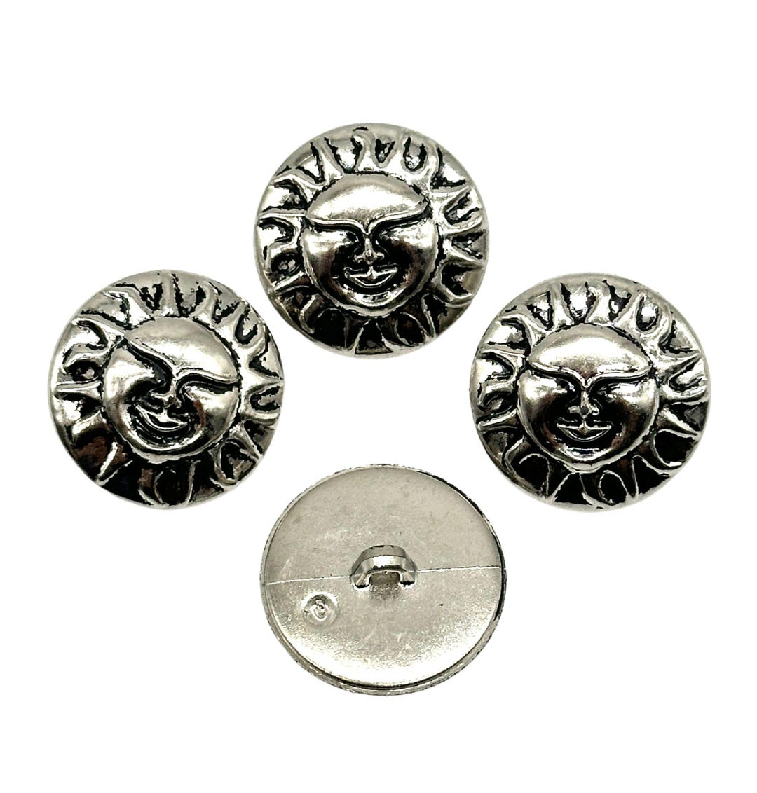 Vintage Sun Face Buttons: Antique Silver Sewing Embellishments (set of ...