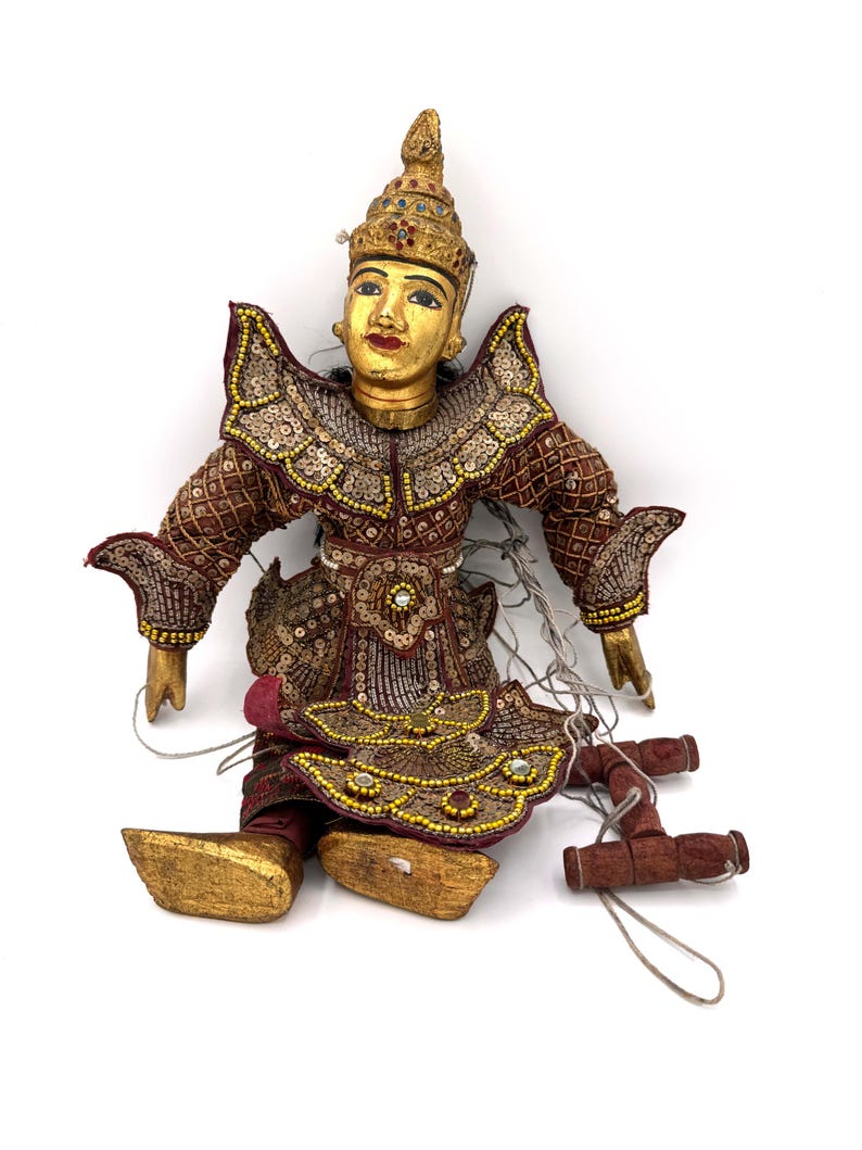 Vintage Burmese Theater Marionette | Hand Carved Wooden String Puppet ...