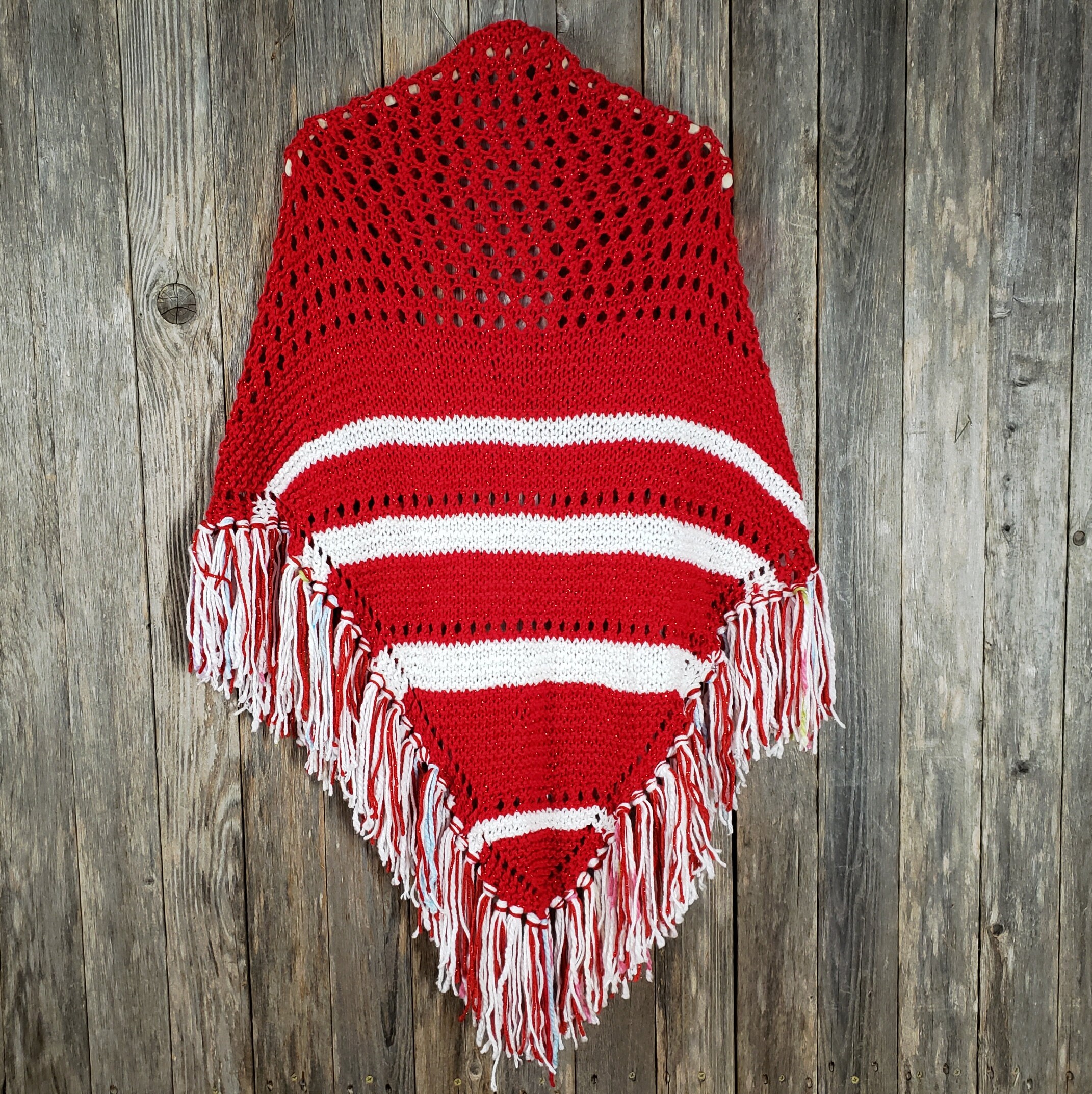 NEW Red Metallic Hand Knitted Knit Eyelet Triangle Shawl Scarf - Etsy