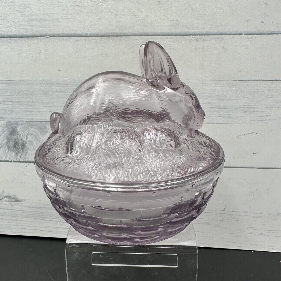 Longaberger 2004 Easter Bunny Rabbit Lavender Colored Glass Covered ...