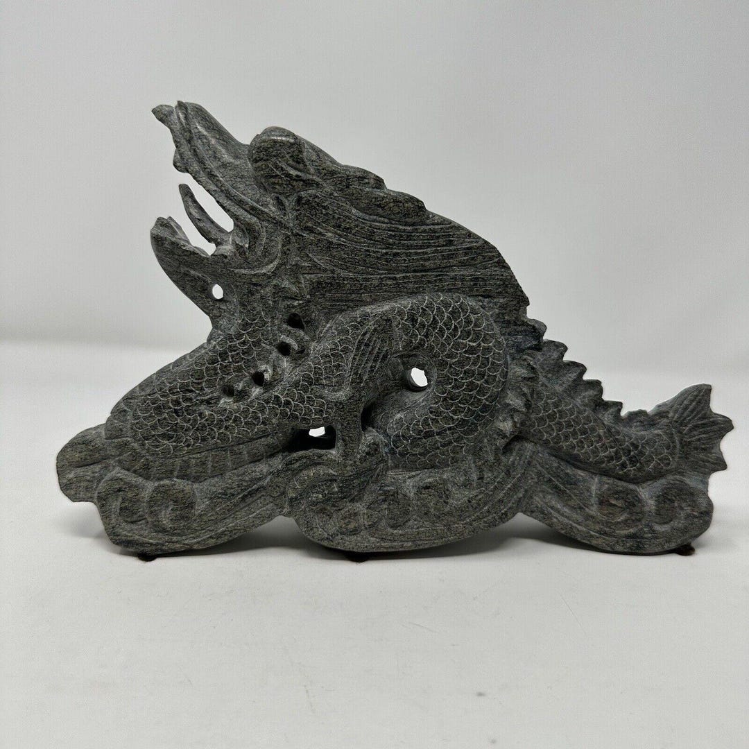 Gray Asian Carved Soapstone Dragon Figure - Etsy