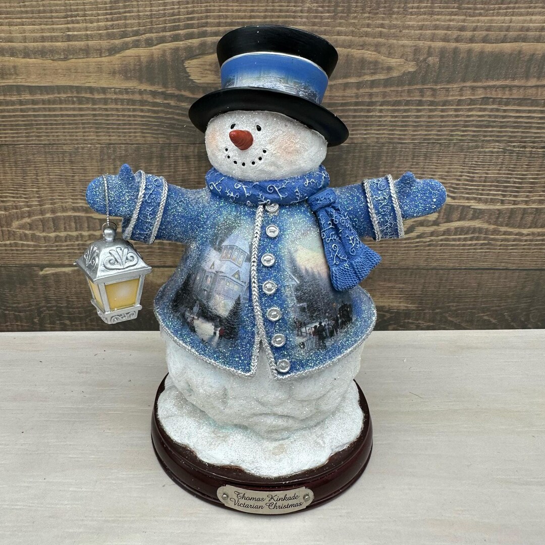 Thomas Kinkade 2004 victorian Christmas Snowman Ltd Ed Figurine Blue W ...