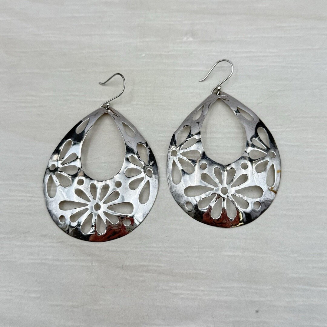 ATI Mexico Sterling Silver 925 Open Scroll Cut Out Teardrop Signed ...