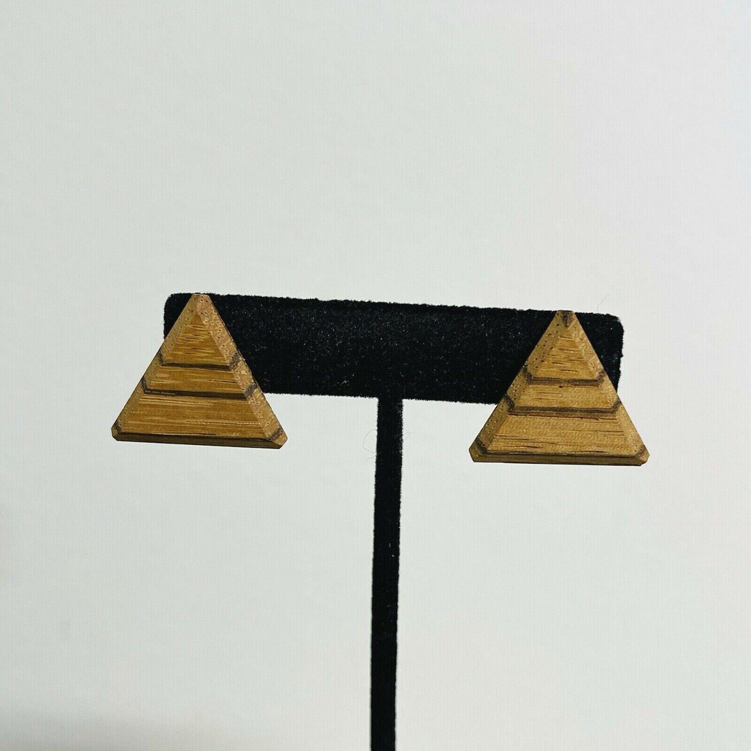Paul Sumner Hand Carved Signed Wood Triangle Clip on Earrings 1986 - Etsy