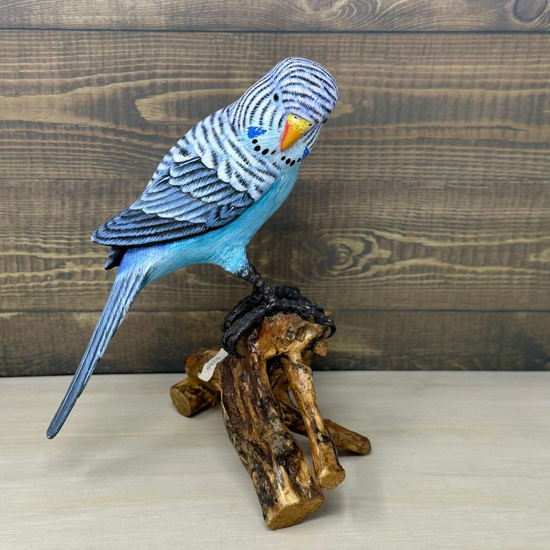 Vintage Penco Blue Parakeet Bird on Driftwood Figure - Etsy