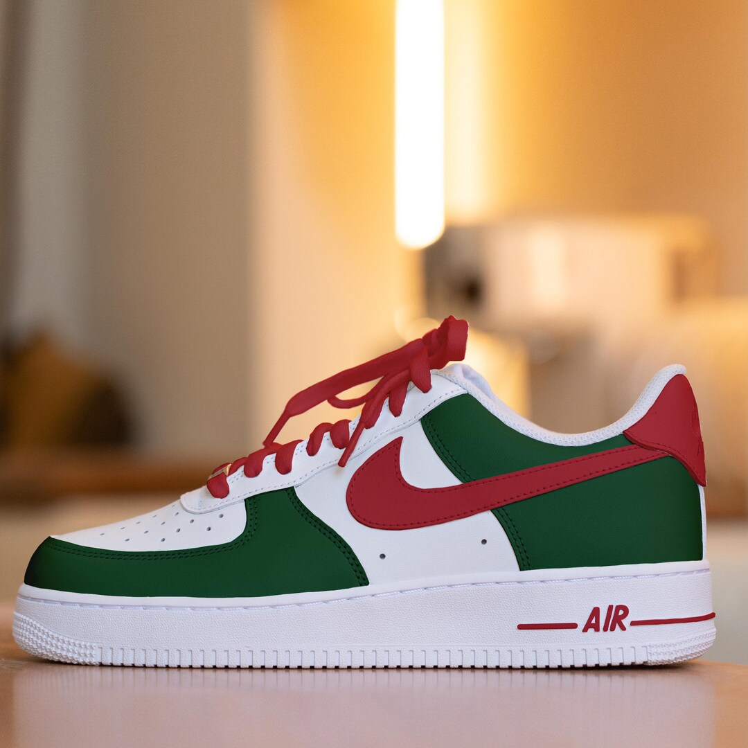 Custom Red and Green Air Force 1, Handpainted Xmas Custom AF1 Sneakers ...