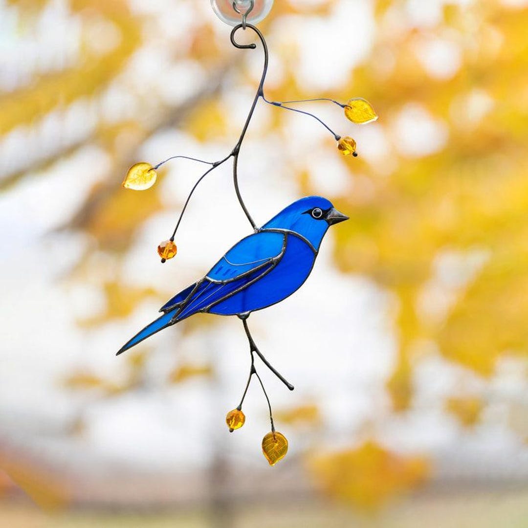Indigo Bunting Stained Glass Window Hangings Christmas Gift Custom ...
