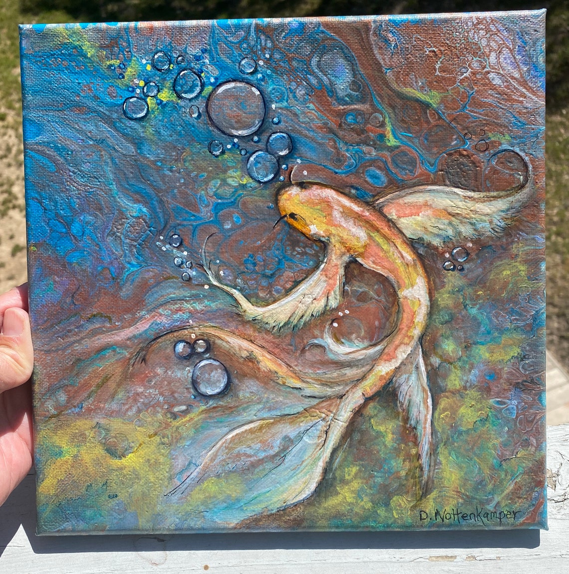Acrylic Painting, Art, Acrylic Painting on Canvas, Pour Painting, Fish ...
