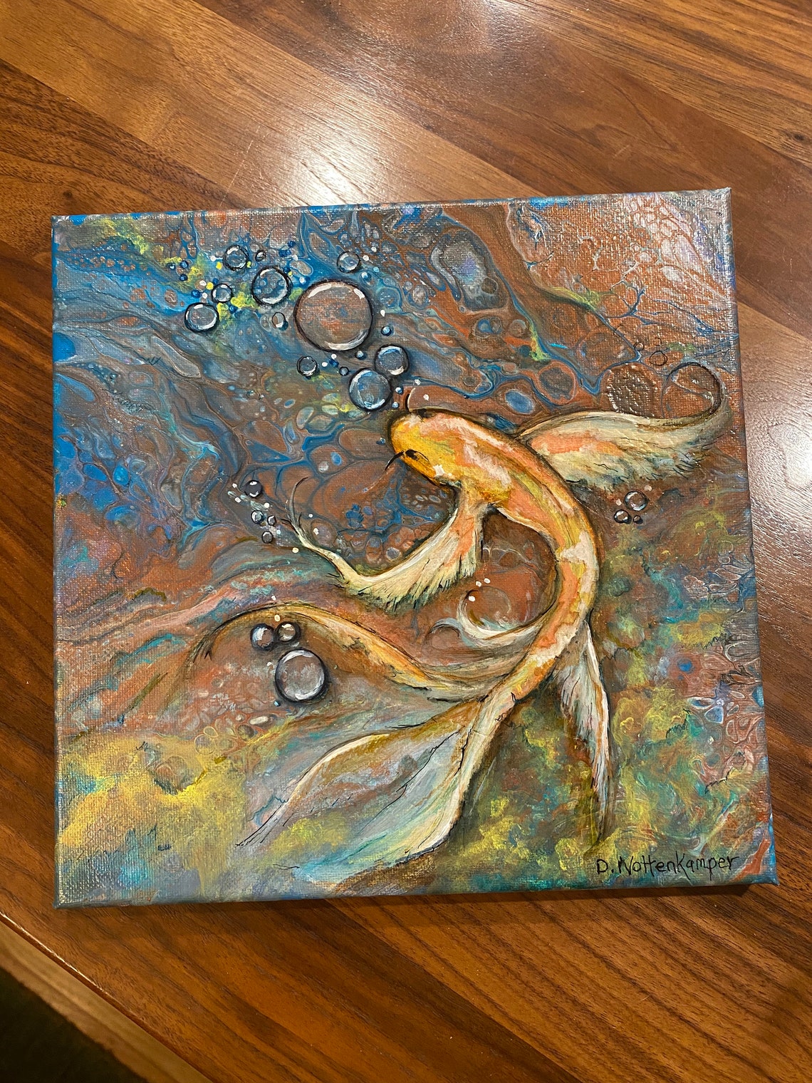 Acrylic Painting, Art, Acrylic Painting on Canvas, Pour Painting, Fish ...