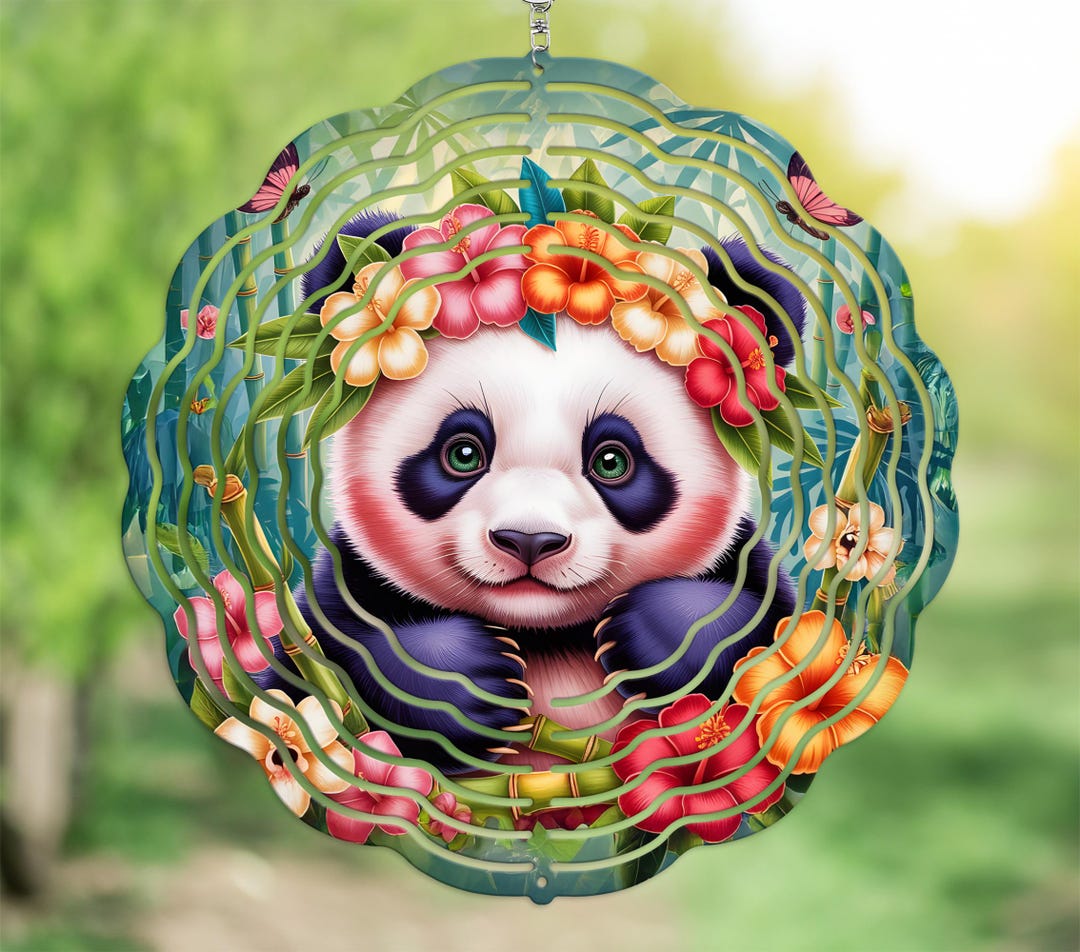Chubby Baby Panda PNG With Tropical Flowers and Bamboo for Wind Spinner ...