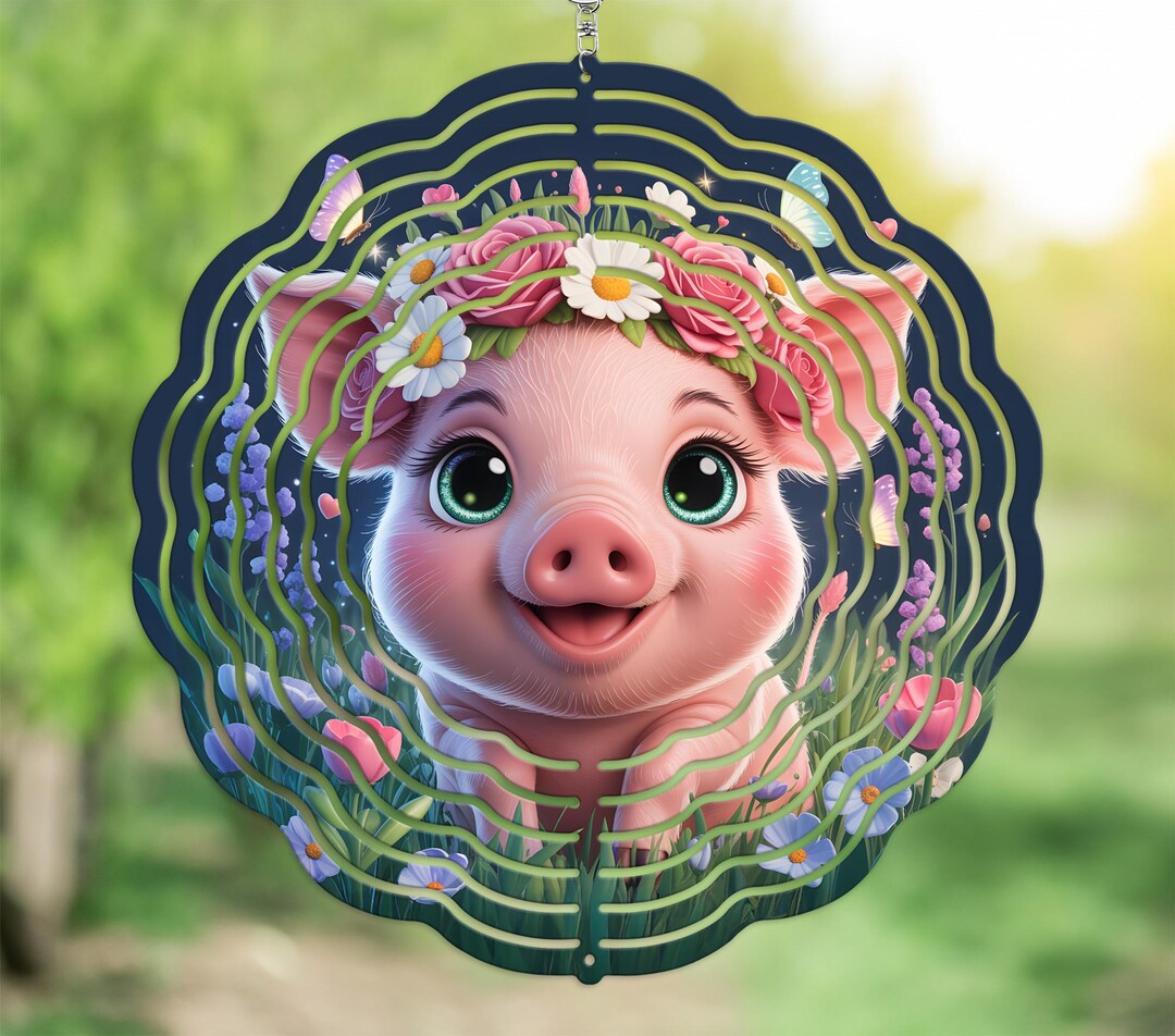 Smiling Baby Pig PNG With Rose and Daisy Flower Crown for Wind Spinner ...