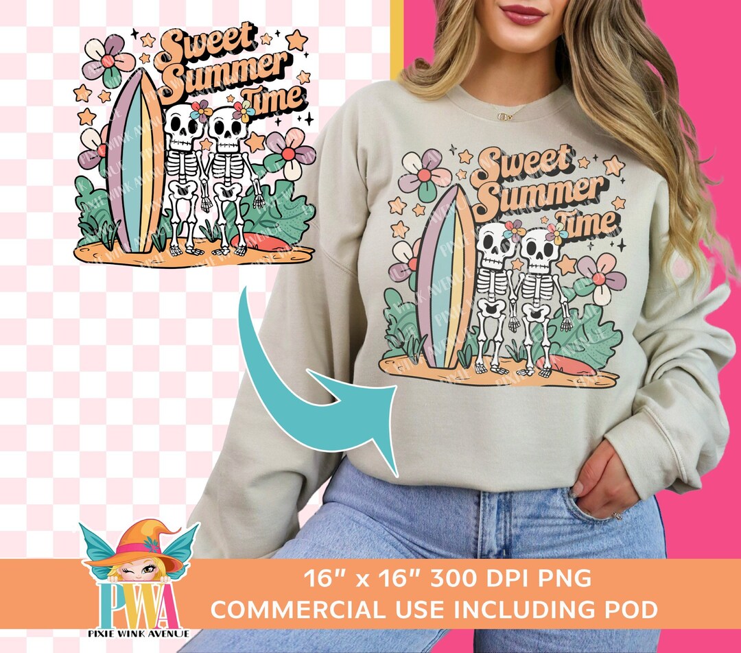Skeleton Sweet Summertime Sublimation Digital Design Download, Summer ...