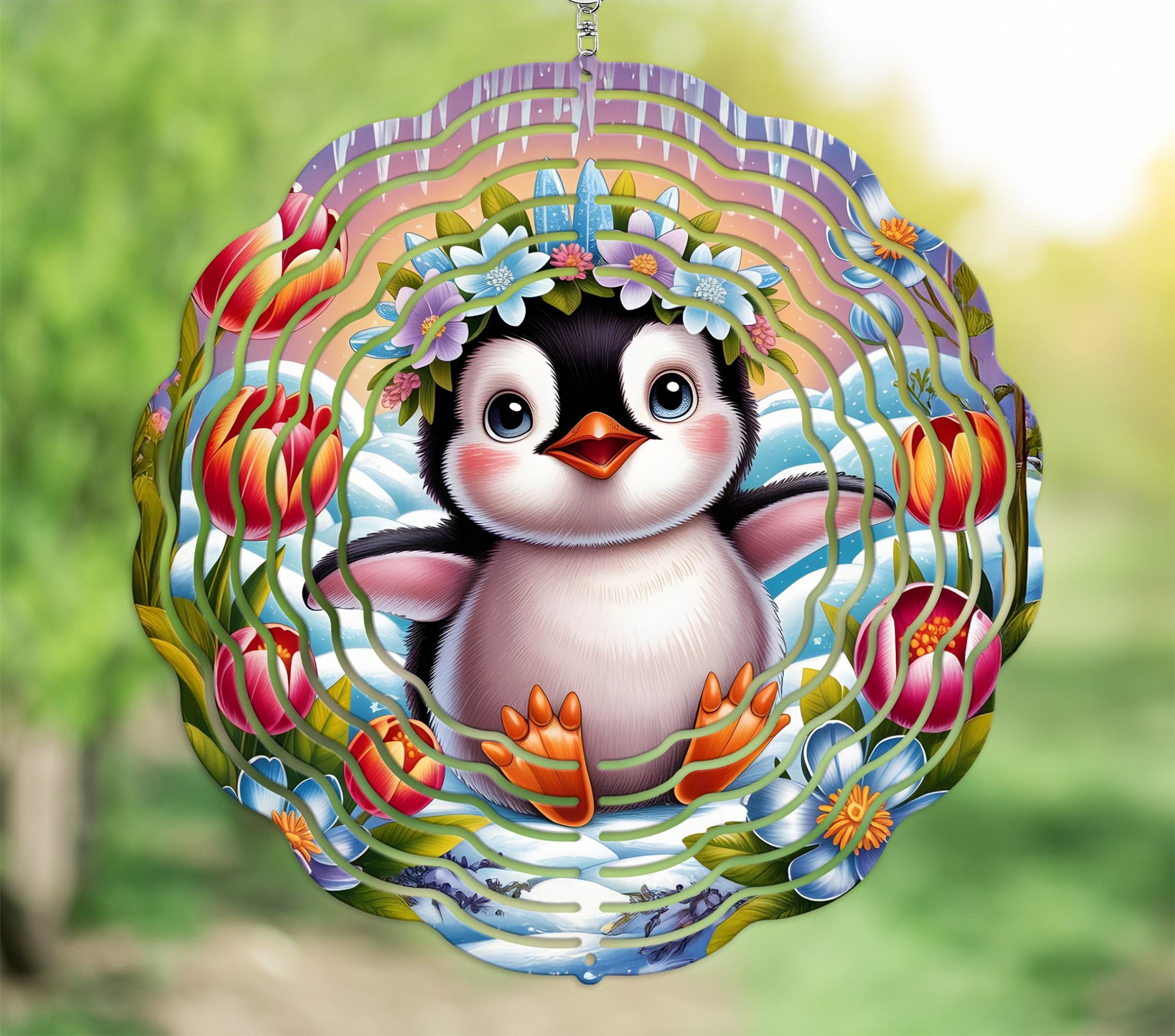 Winter Baby Penguin PNG With Flower Crown for Wind Spinner Sublimation ...