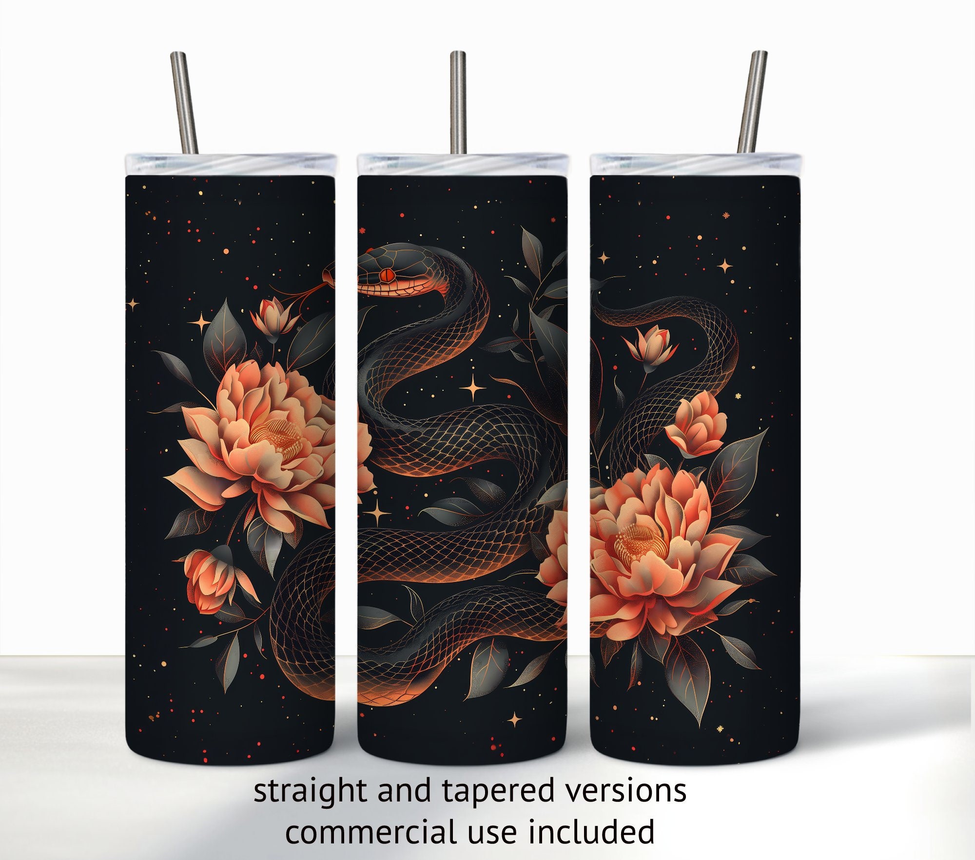 Seamless Black Snakes 20 Oz Skinny Tumbler Sublimation Design Digital ...